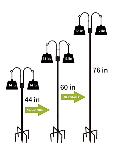 STAUKOK Double Shepherds Hooks for Outdoor, 2 Pack 76 Inch Bird Feeder Pole with 5 Prongs Base, Heavy Duty Garden Hook for Hanging Plant, Lantern, Hummingbird Feeder, 76 Inch