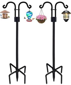 staukok double shepherds hooks for outdoor, 2 pack 76 inch bird feeder pole with 5 prongs base, heavy duty garden hook for hanging plant, lantern, hummingbird feeder, 76 inch