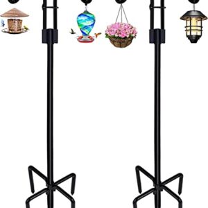 STAUKOK Double Shepherds Hooks for Outdoor, 2 Pack 76 Inch Bird Feeder Pole with 5 Prongs Base, Heavy Duty Garden Hook for Hanging Plant, Lantern, Hummingbird Feeder, 76 Inch