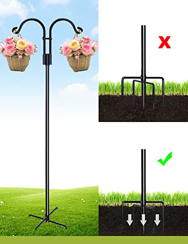 STAUKOK Double Shepherds Hooks for Outdoor, 2 Pack 76 Inch Bird Feeder Pole with 5 Prongs Base, Heavy Duty Garden Hook for Hanging Plant, Lantern, Hummingbird Feeder, 76 Inch