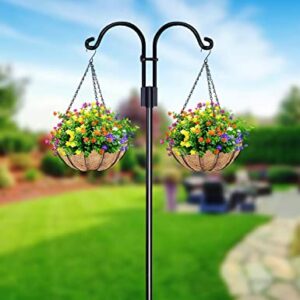 STAUKOK Double Shepherds Hooks for Outdoor, 2 Pack 76 Inch Bird Feeder Pole with 5 Prongs Base, Heavy Duty Garden Hook for Hanging Plant, Lantern, Hummingbird Feeder, 76 Inch