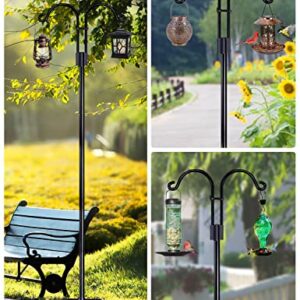 STAUKOK Double Shepherds Hooks for Outdoor, 2 Pack 76 Inch Bird Feeder Pole with 5 Prongs Base, Heavy Duty Garden Hook for Hanging Plant, Lantern, Hummingbird Feeder, 76 Inch