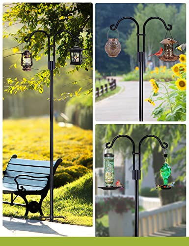 STAUKOK Double Shepherds Hooks for Outdoor, 2 Pack 76 Inch Bird Feeder Pole with 5 Prongs Base, Heavy Duty Garden Hook for Hanging Plant, Lantern, Hummingbird Feeder, 76 Inch