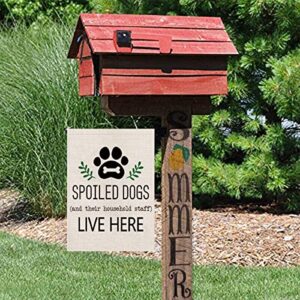 Dog Garden Flag Spoiled Dogs Vertical Burlap Double Sided There Household Staff Live Here Outdoor Decor Yard Lawn Home Decoration 12.5 x 18 Inch