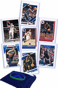 dallas mavericks basketball cards: luka doncic, tim hardaway jr, maxi kleber, spencer dinwiddie, dwight powell, reggie bullock, dirk nowitzki assorted basketball trading card and wristbands bundle