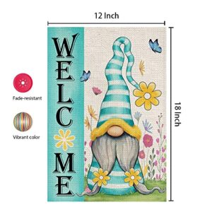 CROWNED BEAUTY Spring Garden Flag Gnome Floral Welcome 12×18 Inch Double Sided Outside Vertical Holiday Yard Flag