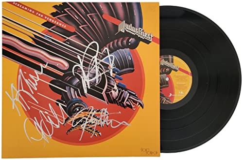 Halford Tipton Hill Downing signed Judas Screaming of Vengeance album COA proof star