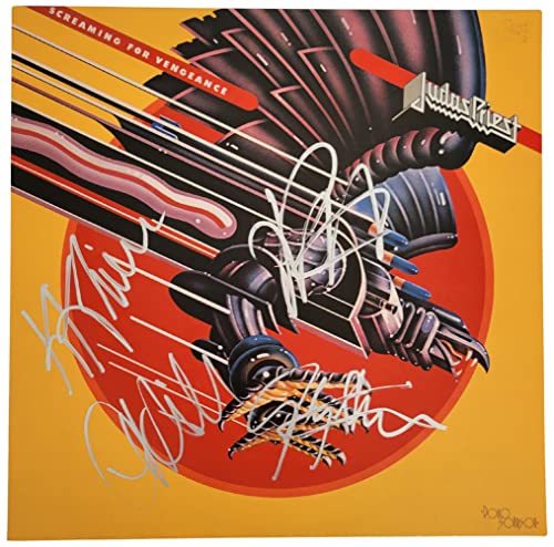 Halford Tipton Hill Downing signed Judas Screaming of Vengeance album COA proof star