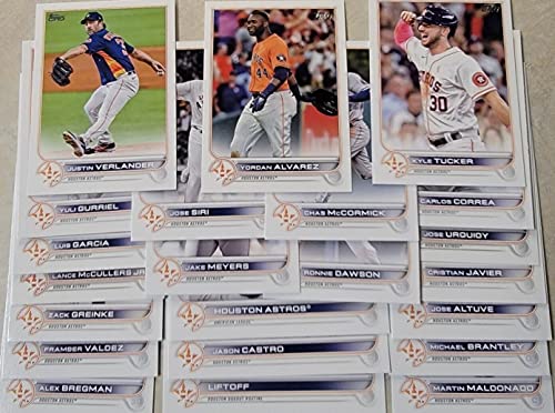 Houston Astros 2022 Topps Complete Mint Hand Collated 22 Card Team Set Featuring Jose Altuve and Justin Verlander Plus Rookie Cards and Others