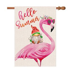 pinata flamingo summer garden flag 28 x 40 double sided, large gnome summer house flag, burlap outside lawn seasonal yard welcome flag, hello summer banner sign, cute watermelon beach porch pink decor