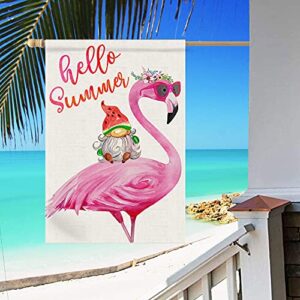 pinata Flamingo Summer Garden Flag 28 X 40 Double Sided, Large Gnome Summer House Flag, Burlap Outside Lawn Seasonal Yard Welcome Flag, Hello Summer Banner Sign, Cute Watermelon Beach Porch Pink Decor