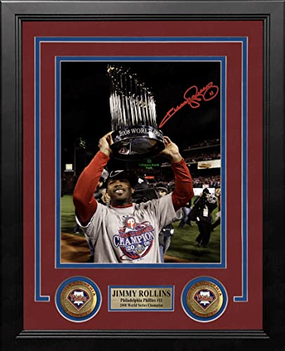 Jimmy Rollins 2008 World Series Trophy Philadelphia Phillies Autographed 8" x 10" Framed Baseball Photo - PSA/DNA Authenticated