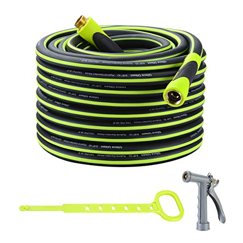 Grace Green Garden Hose,Hybrid 5/8 in.×100FT Water Hose With Zinc Alloy Nozzle, Both End SwivelGrip, Heavy Duty, Light Weight, Flexible