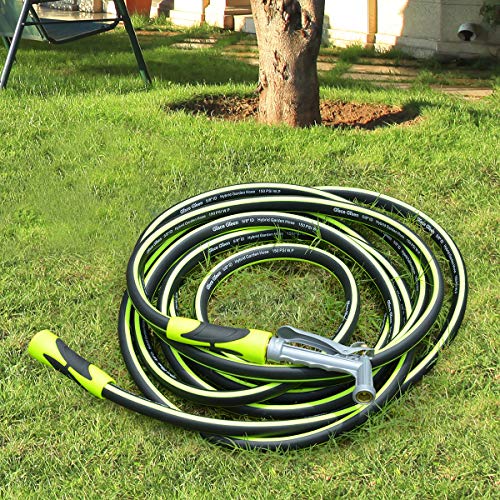 Grace Green Garden Hose,Hybrid 5/8 in.×100FT Water Hose With Zinc Alloy Nozzle, Both End SwivelGrip, Heavy Duty, Light Weight, Flexible