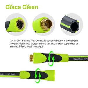 Grace Green Garden Hose,Hybrid 5/8 in.×100FT Water Hose With Zinc Alloy Nozzle, Both End SwivelGrip, Heavy Duty, Light Weight, Flexible