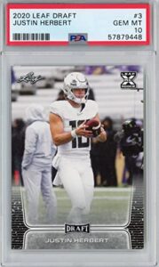 graded 2020 leaf draft justin herbert #3 rookie rc football card psa 10 gem mint