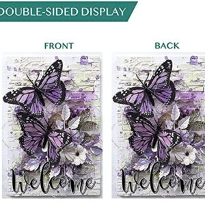 Welcome Garden Flag Spring,Summer Garden Flags for Outside 12x18 Double Sided Vertical Burlap,Farmhouse Home Flower Butterfly Small Garden Flags Yard Decor