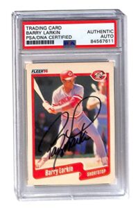 barry larkin signed 1990 fleer #423 autographed reds psa/dna