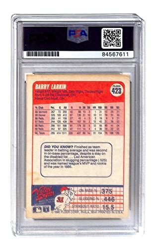 Barry Larkin Signed 1990 Fleer #423 Autographed Reds PSA/DNA