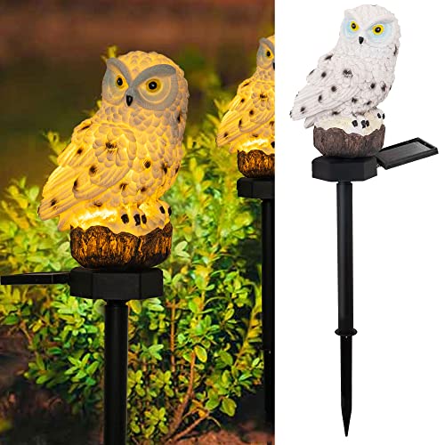 Dazzle Bright Owl Figure Solar LED Lights, Resin Garden Waterproof Decorations with Stake for Outdoor Yard Pathway Outside Patio Lawn Decor to Scare Birds Away