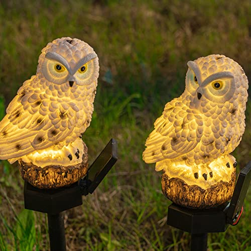 Dazzle Bright Owl Figure Solar LED Lights, Resin Garden Waterproof Decorations with Stake for Outdoor Yard Pathway Outside Patio Lawn Decor to Scare Birds Away