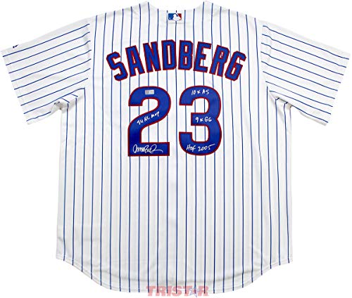 Ryne Sandberg Signed Autographed Chicago Cubs Jersey Inscribed NL MVP, HOF, GG, AS TRISTAR COA