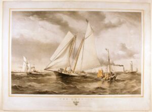 the”america” winning the match at cowes for the [club cup] open to yachts of all classes, and nations from the original sketch taken [on] the spo[t b]y oswald w. brierj[ey]