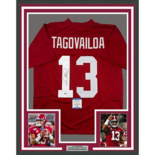 Framed Autographed/Signed Tua Tagovailoa 33x42 Alabama Red College Football Jersey Beckett BAS COA