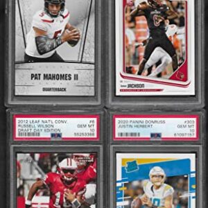 PSA 10 PATRICK"PAT" MAHOMES RUSSELL WILSON LEAF LAMAR JACKSON JUSTIN HERBERT 4 ROOKIE CARD LOT GRADED PSA GEM MINT 10 NFL STAR QUARTERBACKS