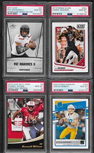 PSA 10 PATRICK"PAT" MAHOMES RUSSELL WILSON LEAF LAMAR JACKSON JUSTIN HERBERT 4 ROOKIE CARD LOT GRADED PSA GEM MINT 10 NFL STAR QUARTERBACKS