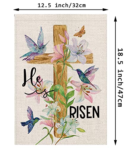 Easter Garden Flag Religious Cross Christian He is Risen Flower 12.5 x 18 Inch Burlap Double Sided Vertical Holiday Seasonal Spring Farmhouse Yard Outdoor Decorations