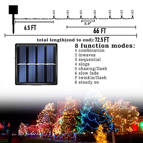 Dazzle Bright 2 Pack 200 LED 66 FT Warm White Christmas Solar String Outdoor Lights, Solar Powered with 8 Modes Waterproof Fairy Lights for Bedroom Patio Garden Tree Party Yard Decoration