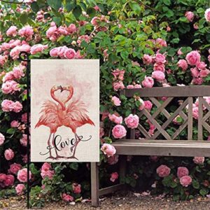 Valentines Day Garden Flag 12×18 Inch Double Sided for Flamingo Yard Flag, Valentines Anniversary Rustic Seasonal Holiday Outside Decoration