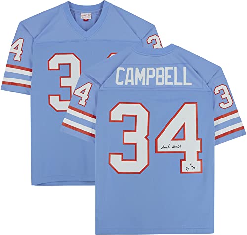 Earl Campbell Houston Oilers Autographed Mitchell & Ness Light Blue Replica Jersey with "HOF" Inscription - Autographed NFL Jerseys