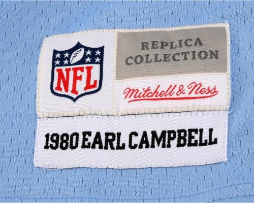 Earl Campbell Houston Oilers Autographed Mitchell & Ness Light Blue Replica Jersey with "HOF" Inscription - Autographed NFL Jerseys