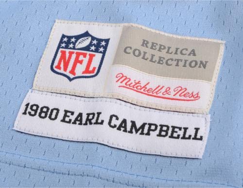 Earl Campbell Houston Oilers Autographed Mitchell & Ness Light Blue Replica Jersey with "HOF" Inscription - Autographed NFL Jerseys