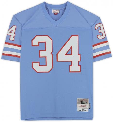 Earl Campbell Houston Oilers Autographed Mitchell & Ness Light Blue Replica Jersey with "HOF" Inscription - Autographed NFL Jerseys