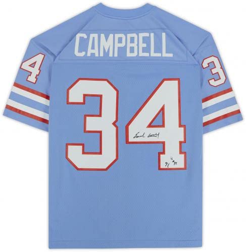 Earl Campbell Houston Oilers Autographed Mitchell & Ness Light Blue Replica Jersey with "HOF" Inscription - Autographed NFL Jerseys