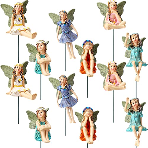 Bucherry 12 Pieces Fairy Garden Mini Fairies Figurines Miniature Fairy Sculpture Decoration Tiny Fairy Garden Accessories for Home Outdoor Garden Yard Lawn Flower Pot Decor