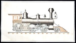 [steam locomotive] an original ink and watercolour drawing of an american steam locomotive