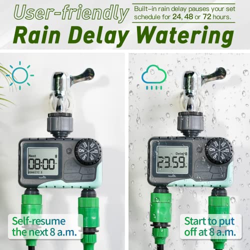 RAINPOINT Sprinkler Timer, Dual Water Timer for Garden Hose Faucet, Fully Programmable with Rain Delay/Manual/Automatic Watering Functions, Outdoor Irrigation Timer Controller for Lawn, Yard, 2 Zones