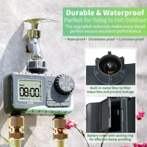 RAINPOINT Sprinkler Timer, Dual Water Timer for Garden Hose Faucet, Fully Programmable with Rain Delay/Manual/Automatic Watering Functions, Outdoor Irrigation Timer Controller for Lawn, Yard, 2 Zones