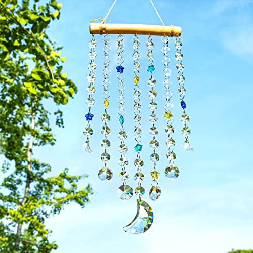 Crystal Moon Star Prism Suncatcher Rainbow Maker Pendant Window Garden Hanging Decoration Ornament Crystal Wind Chimes