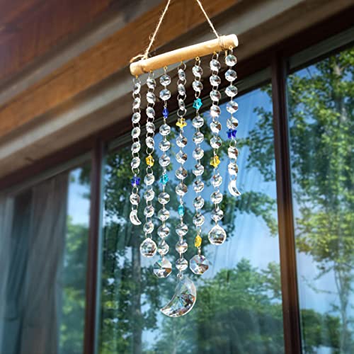 Crystal Moon Star Prism Suncatcher Rainbow Maker Pendant Window Garden Hanging Decoration Ornament Crystal Wind Chimes