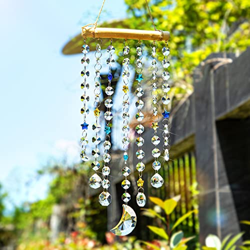 Crystal Moon Star Prism Suncatcher Rainbow Maker Pendant Window Garden Hanging Decoration Ornament Crystal Wind Chimes