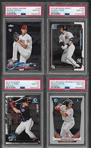 PSA 10 ALL CHROME SHOHEI OHTANI AARON JUDGE MOOKIE BETTS TREA TURNER 4 CARD ROOKIE LOT GRADED PSA GEM MINT 10 TOPPS & BOWMAN CHROME MLB SUPERSTAR PLAYERS