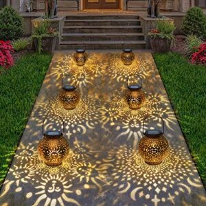 2Pack Solar Garden Lanterns Outdoor Hanging Lights Decorative Metal Moon Star Sun Solar Lanterns for Patio, Yard, Table, Pathway Decoration Waterproof (Bronze)