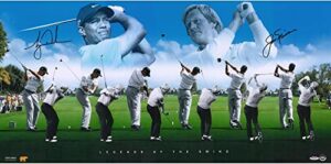 tiger woods & jack nicklaus autographed 36″ x 18″ legends of the swing photograph – upper deck – autographed golf photos