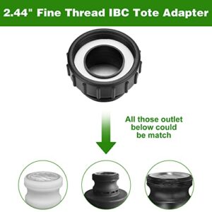 WADEO IBC Tote Adapter, 2.44" Fine Thread Adapter for 275-330 Gallon IBC Tote Tank - Solid Brass Water Shut-Off Valve Faucet (1/2" Male NPT Inlet ×3/4" GHT Outlet) - with Garden Hose Quick Connectors