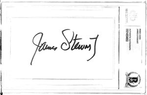 james jimmy stewart signed autographed index card beckett bas slabbed